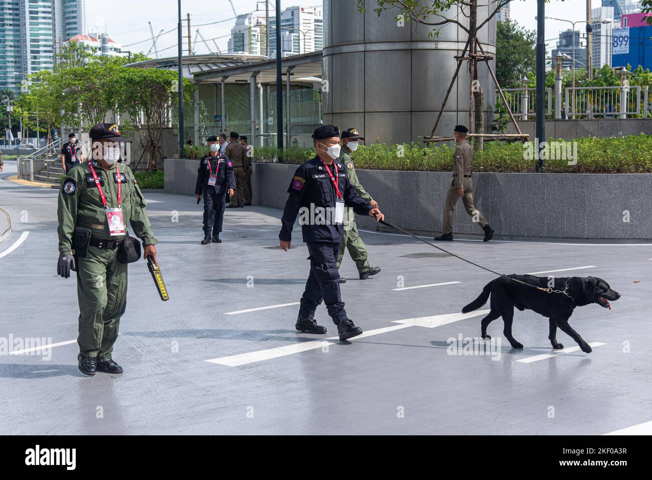 Bangkok, Thailand. 15th Nov, 2022. Police officers seen inspecting the area with a detection dog ...