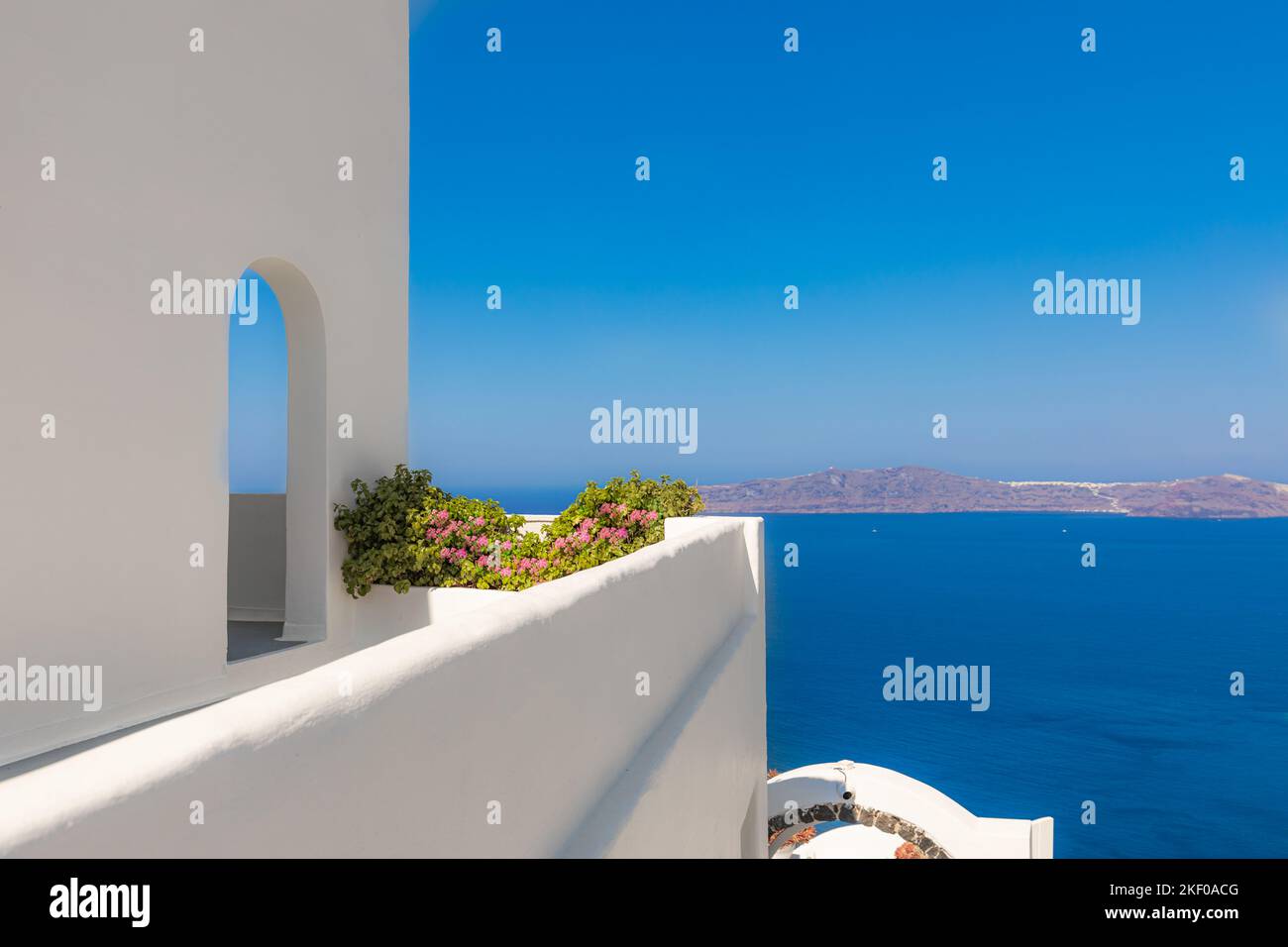 White wash staircases on Santorini Island, Greece. The view toward ...
