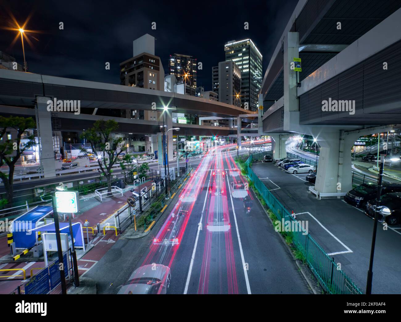 A night traffic jam at the urban street in Tokyo wide shot Stock Photo ...