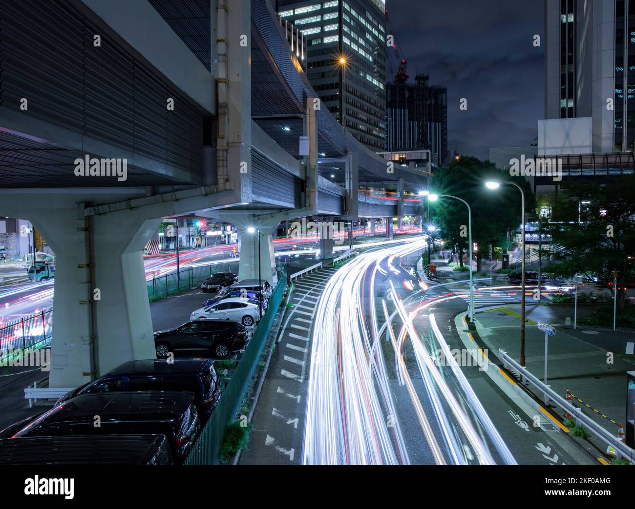 A night traffic jam at the urban street in Tokyo wide shot Stock Photo ...