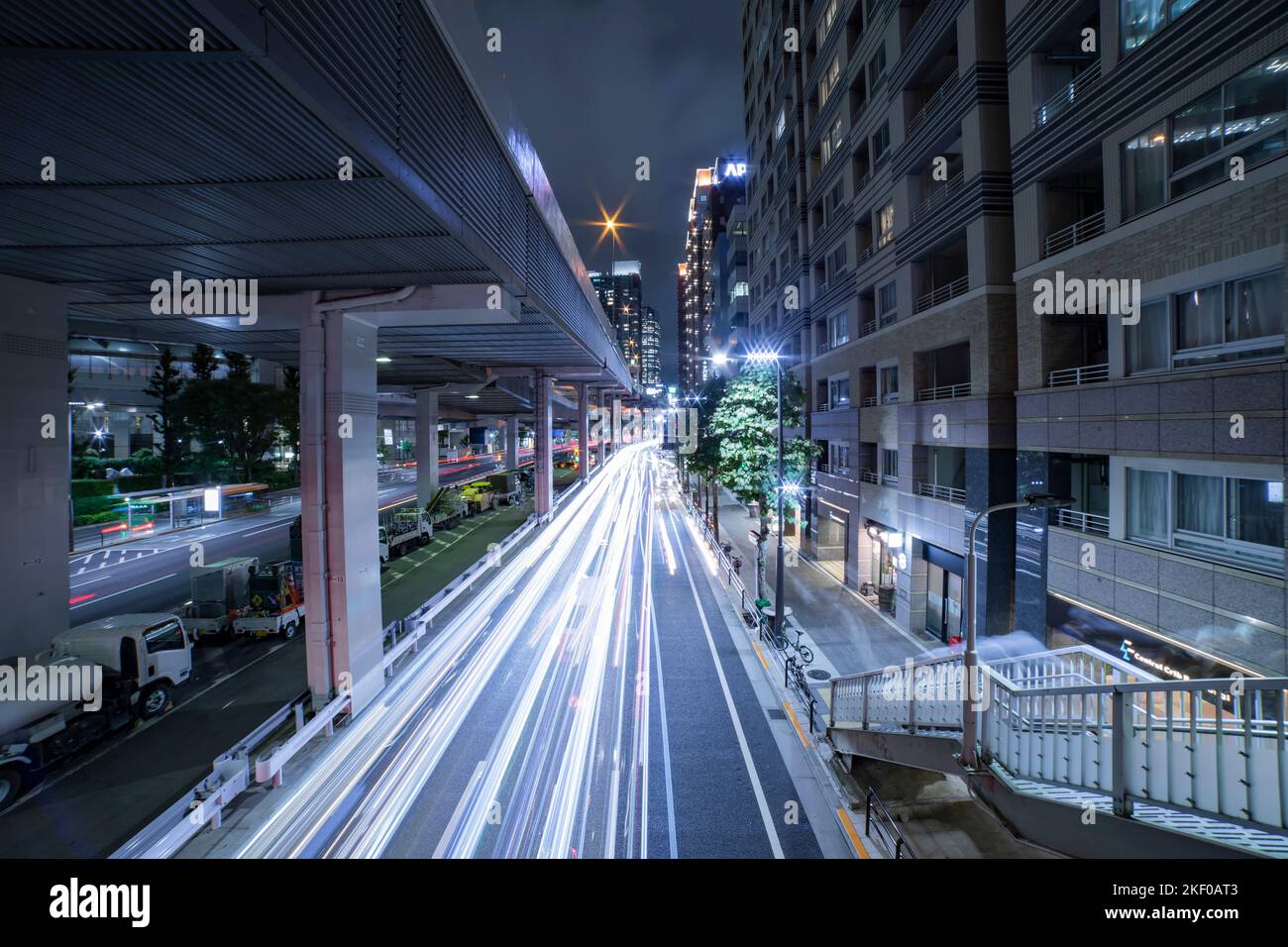 A night traffic jam at the urban street in Tokyo wide shot Stock Photo ...