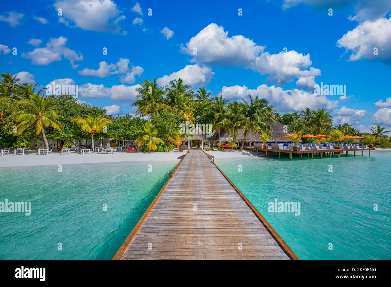 Summer vacation on a tropical island hotel resort with beautiful beach ...