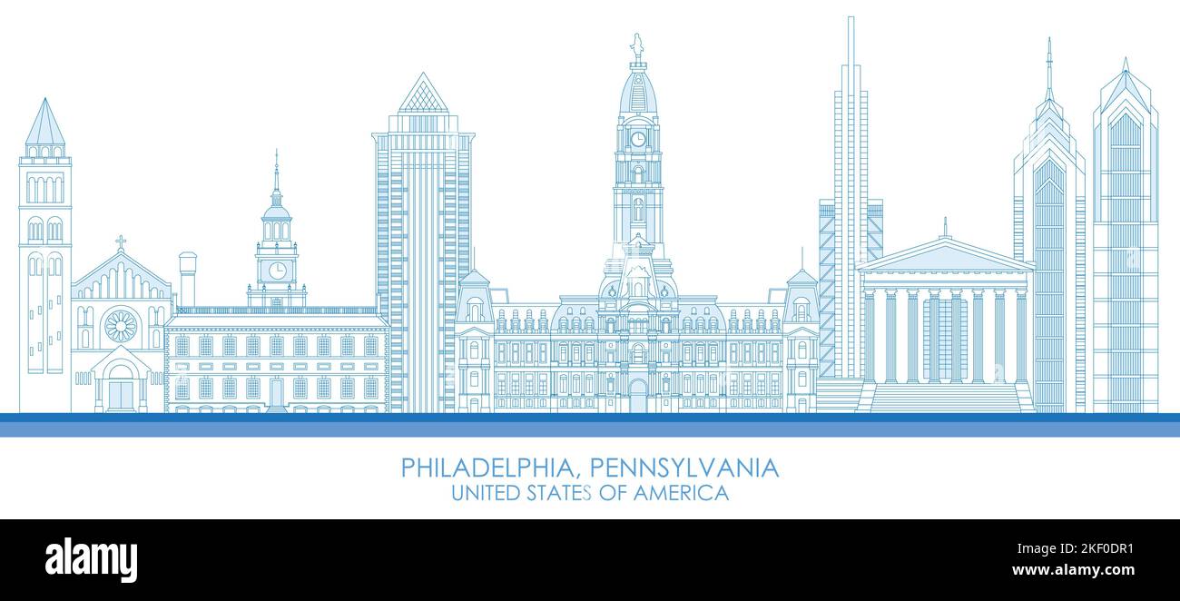 Outline Skyline panorama of Philadelphia, Pennsylvania, United States ...
