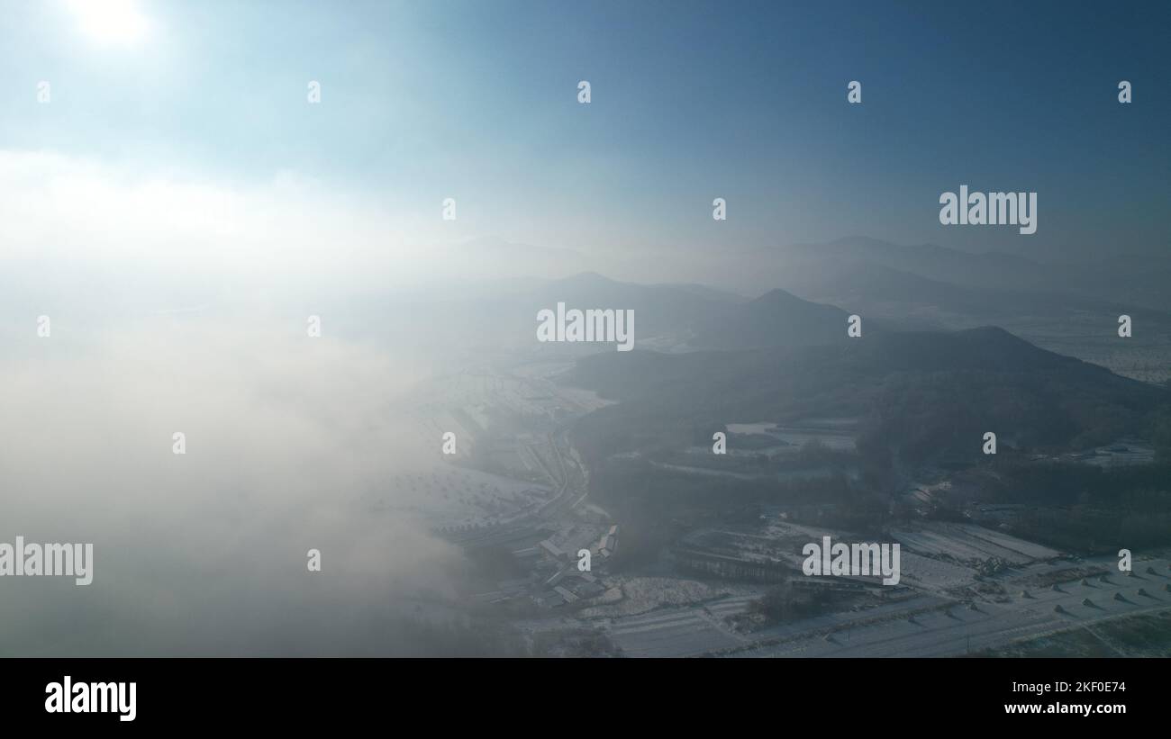 Aerial photo shows the first rime scenery of this winter appearing on ...