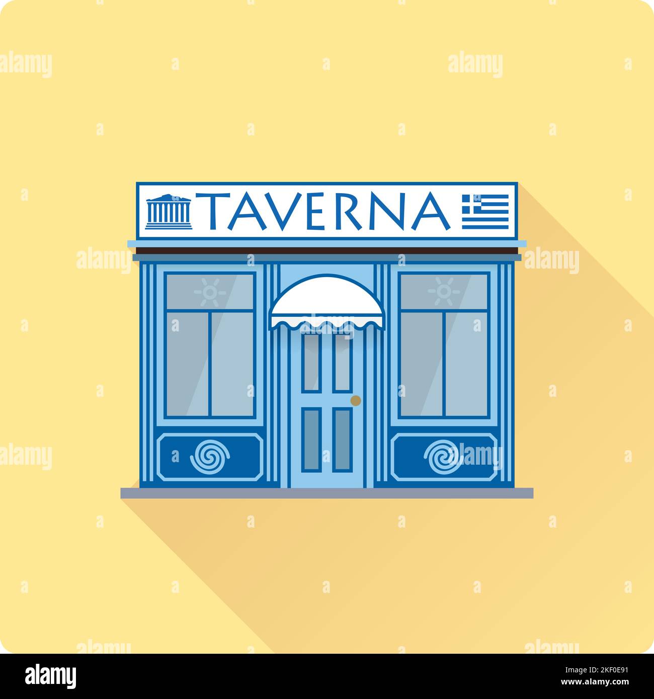 Flat design long shadow greek restaurant. Cute tavern building facade ... Flat design long shadow greek restaurant. Cute tavern building facade ...