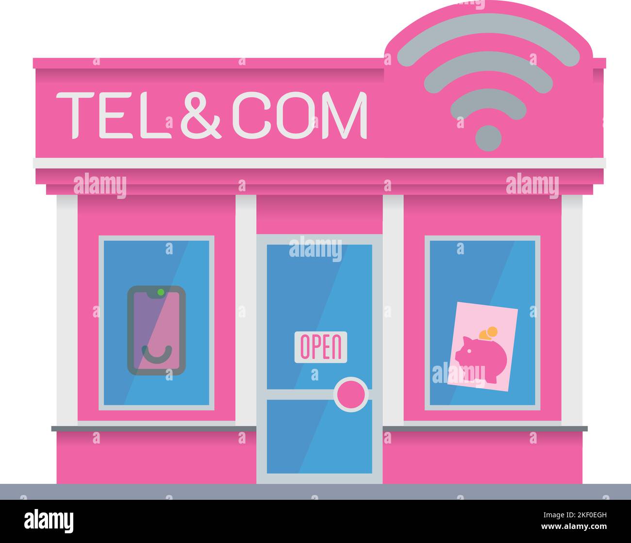 Flat design isolated telecommunication equipment shop. Cute storefront ...