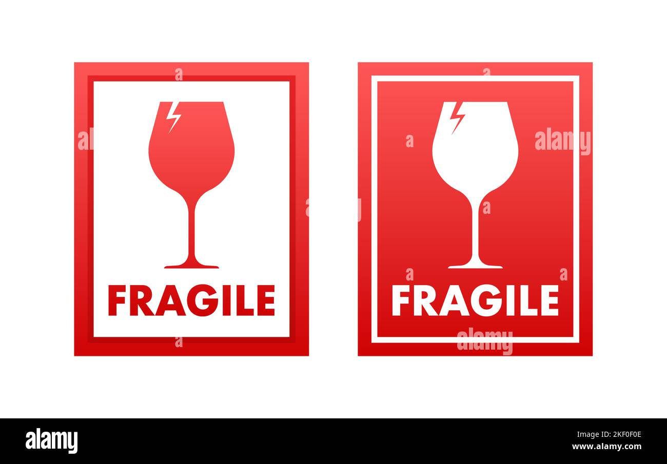 Fragile red icon. Handle with care sign, label. Vector stock ...
