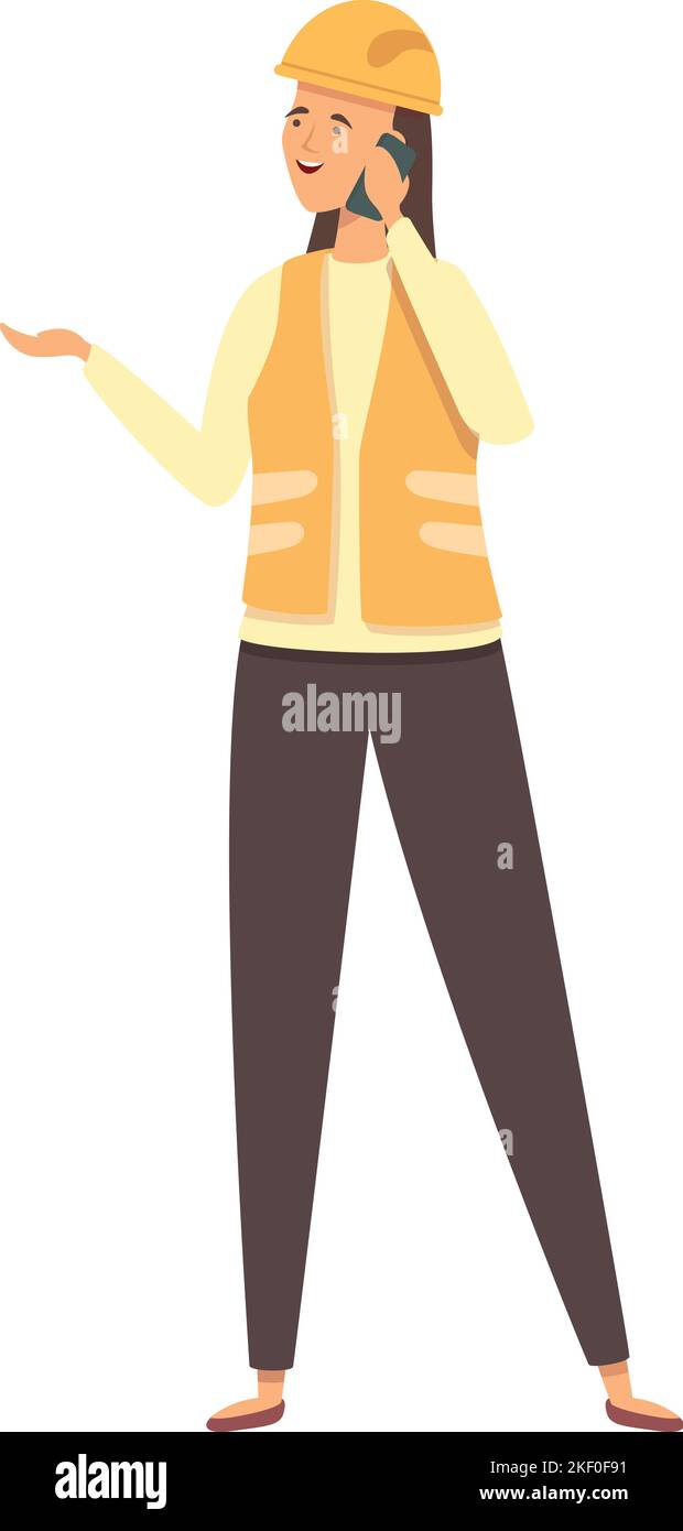 Engineer phone call icon cartoon vector. Woman worker. Work ...