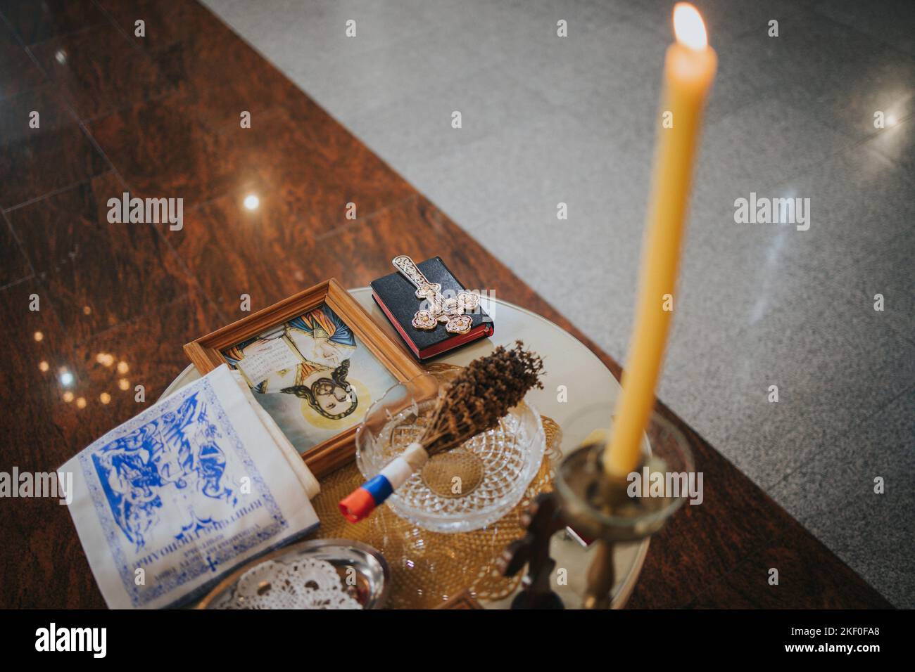 A high angle shot of a Christian religious setting Stock Photo - Alamy