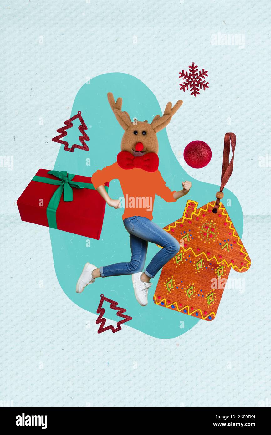 Collage photo poster of young excited person jumping air celebrate new ...