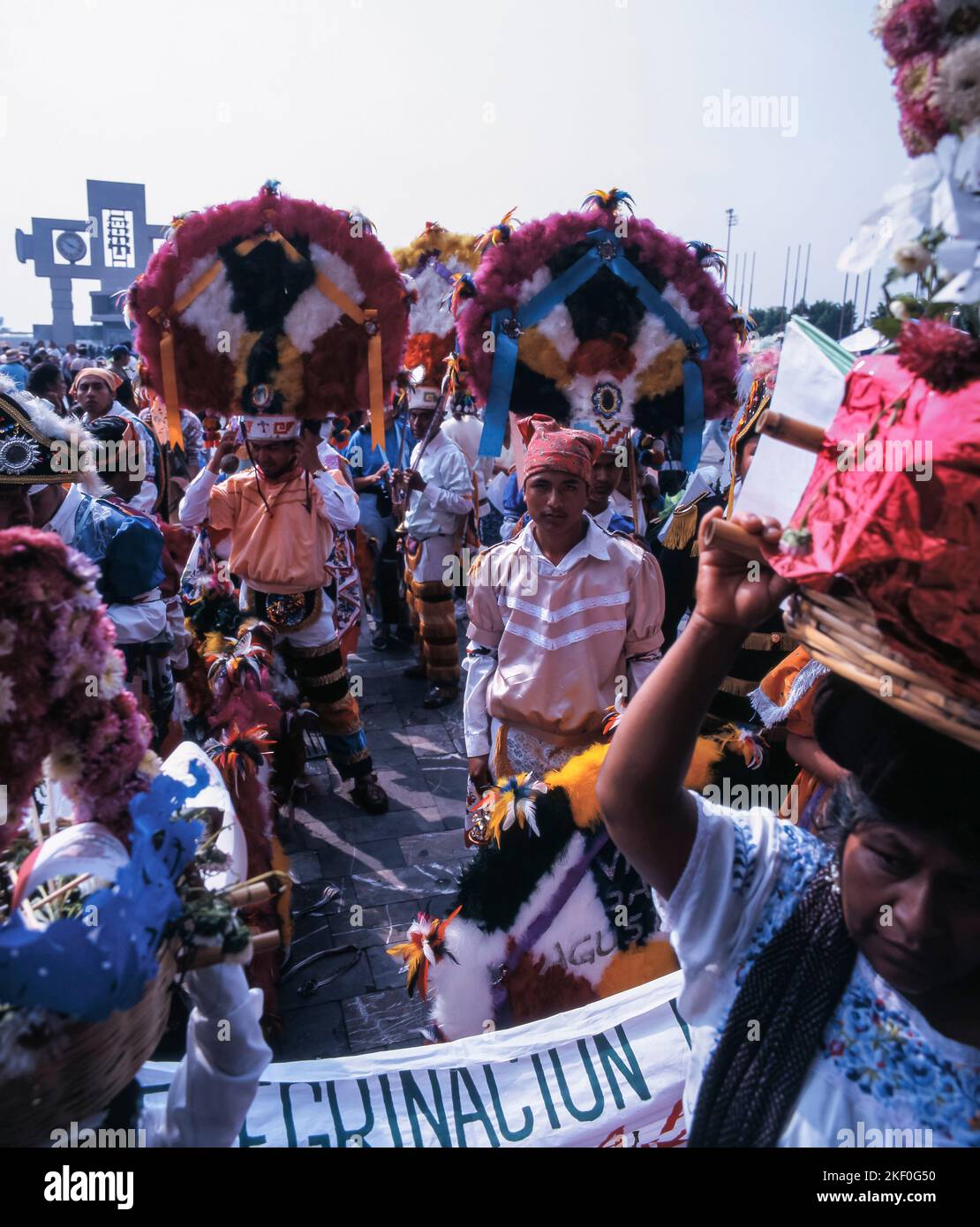pilgrims and dancers on the day of the virgin of Guadalupe in the ...