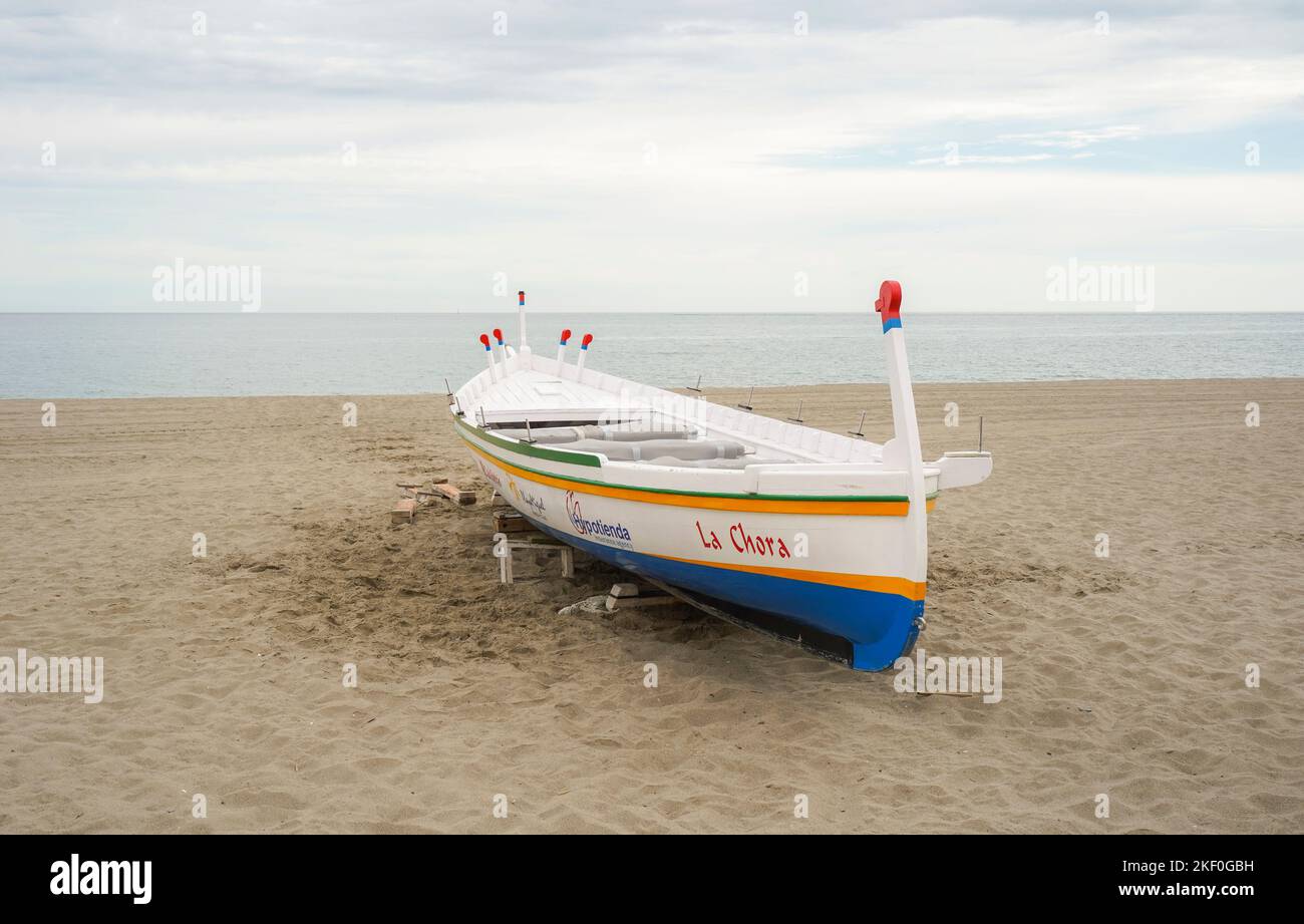 Torremolinos spain, Old traditional spanish rowing Boat (Jabega) on the ...