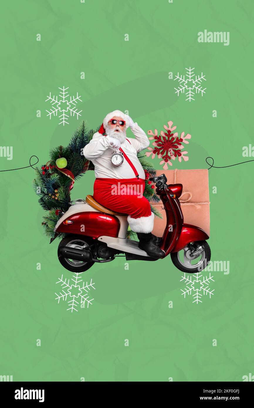 Creative retro 3d magazine collage image of impressed funky santa ...