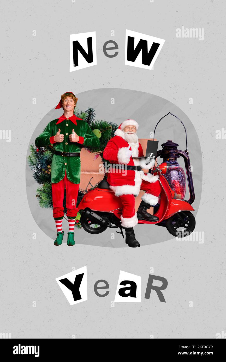 Photo sketch graphics collage artwork picture of funky cool santa elf showing thumbs up ...