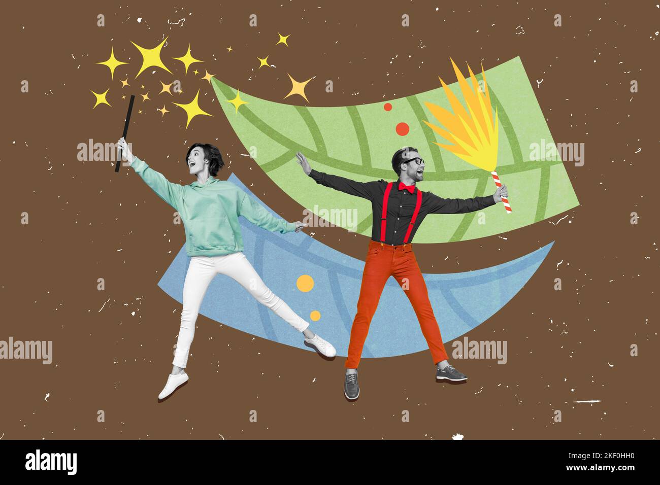 Creative 3d photo artwork graphics collage painting of lady guy ...