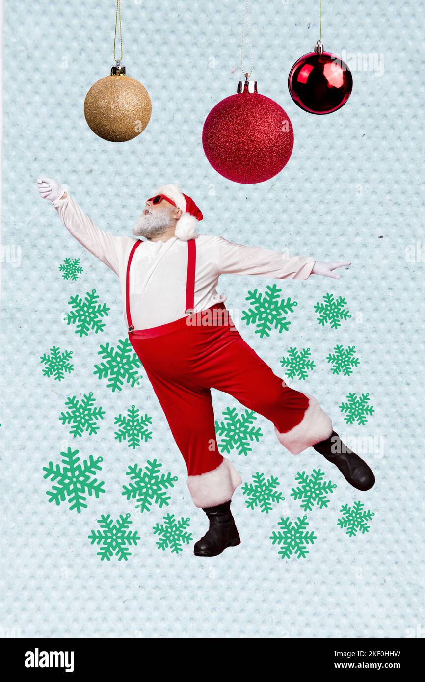 Collage photo banner of old age pensioner santa claus dancing celebrate ...