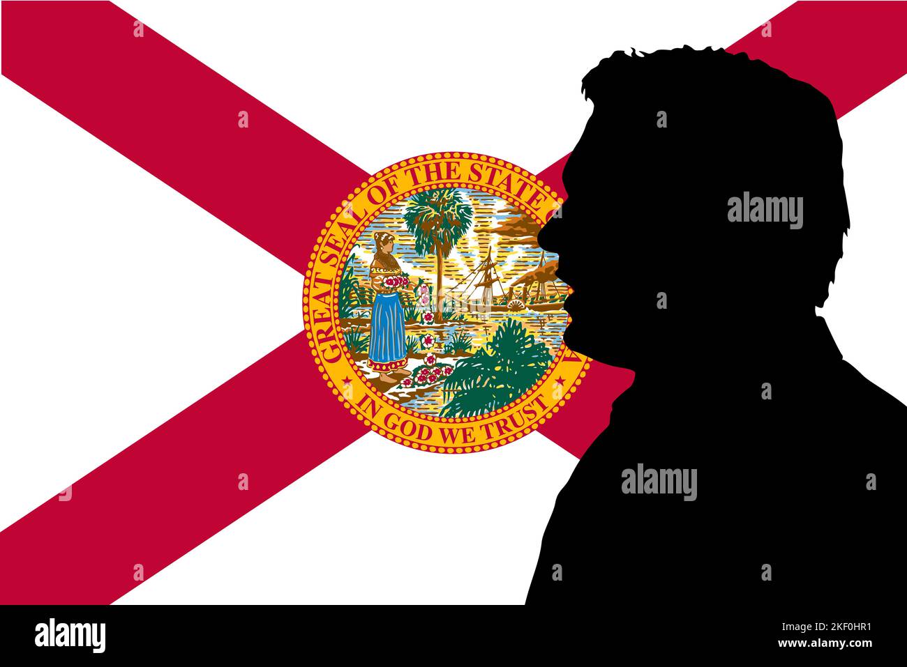 Ron Desantis silhouette portrait on Florida flag, Republican governor ...