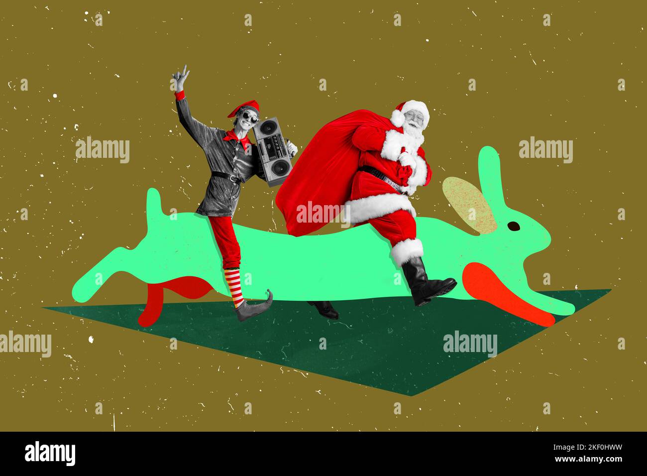Photo sketch graphics collage artwork picture of funky funny santa elf ...