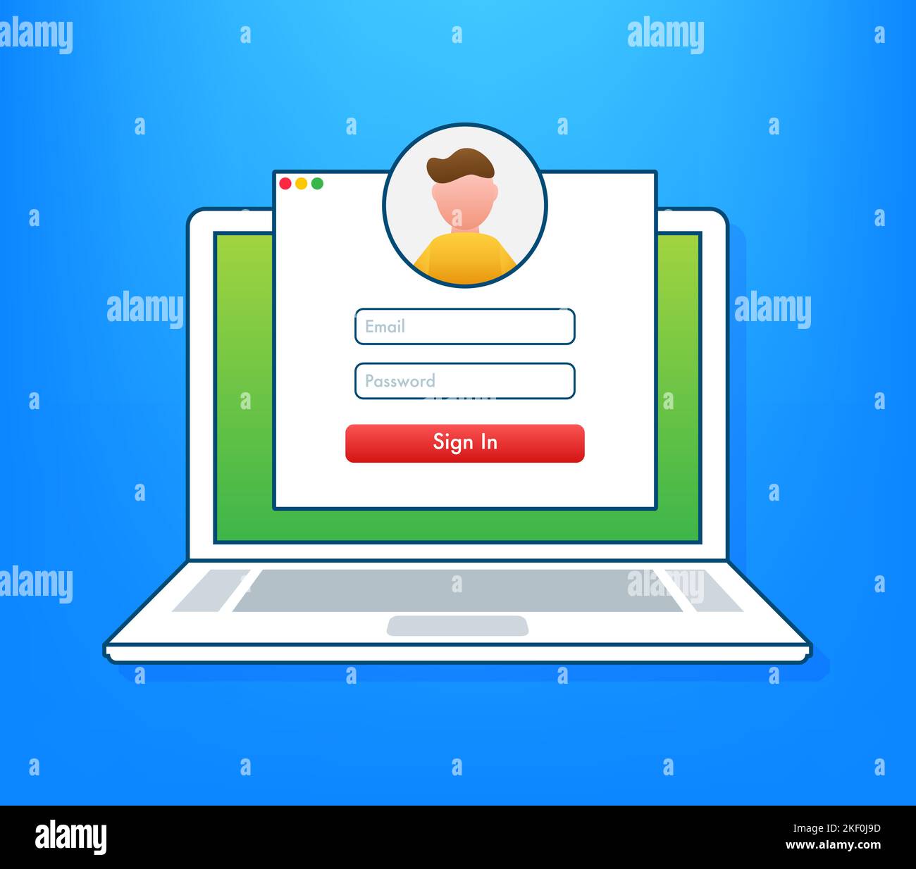 Login page on laptop screen. Notebook and online login form, sign in page. User profile, access ...