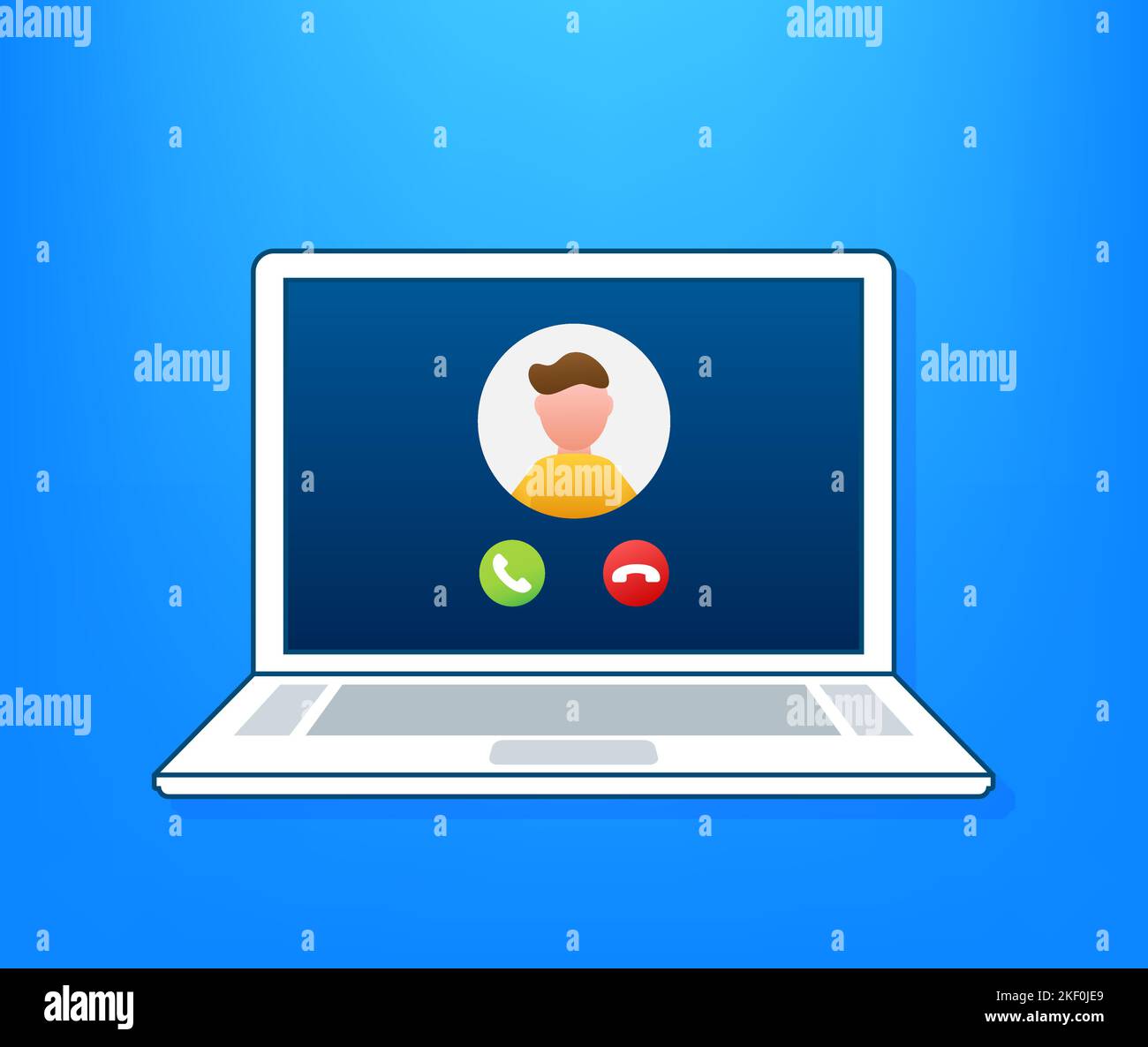 Incoming video call on laptop. Laptop with incoming call, man profile ...