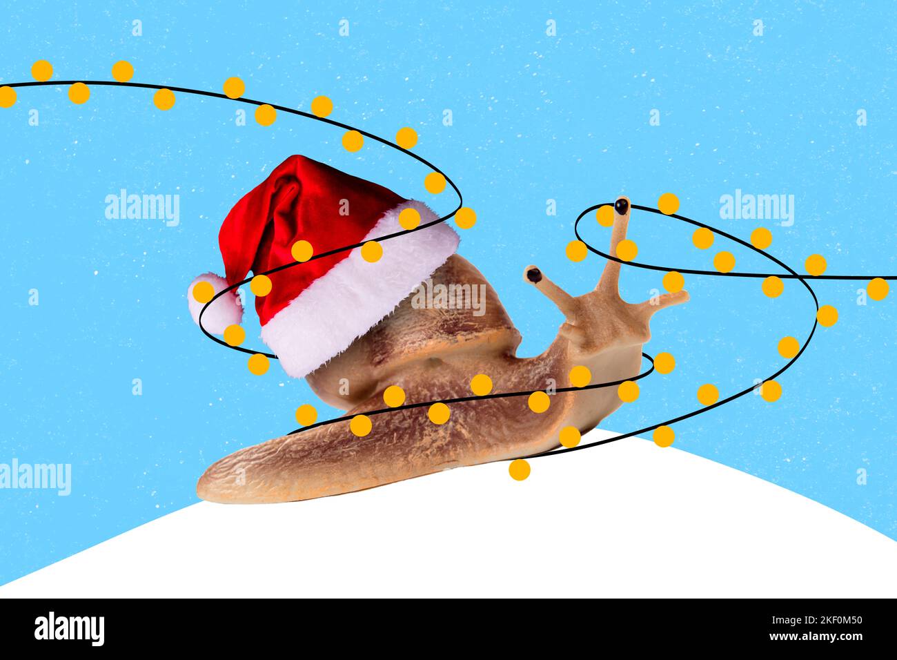 Creative collage picture of snail santa headwear shell drawing ...