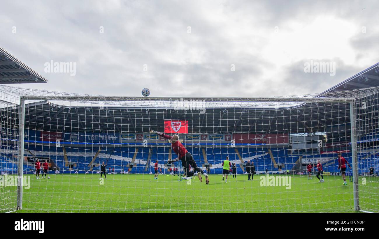 Cardiff, Wales, UK. 15th Nov, 2022. Goalkeeper Adam Davies makes a save ...