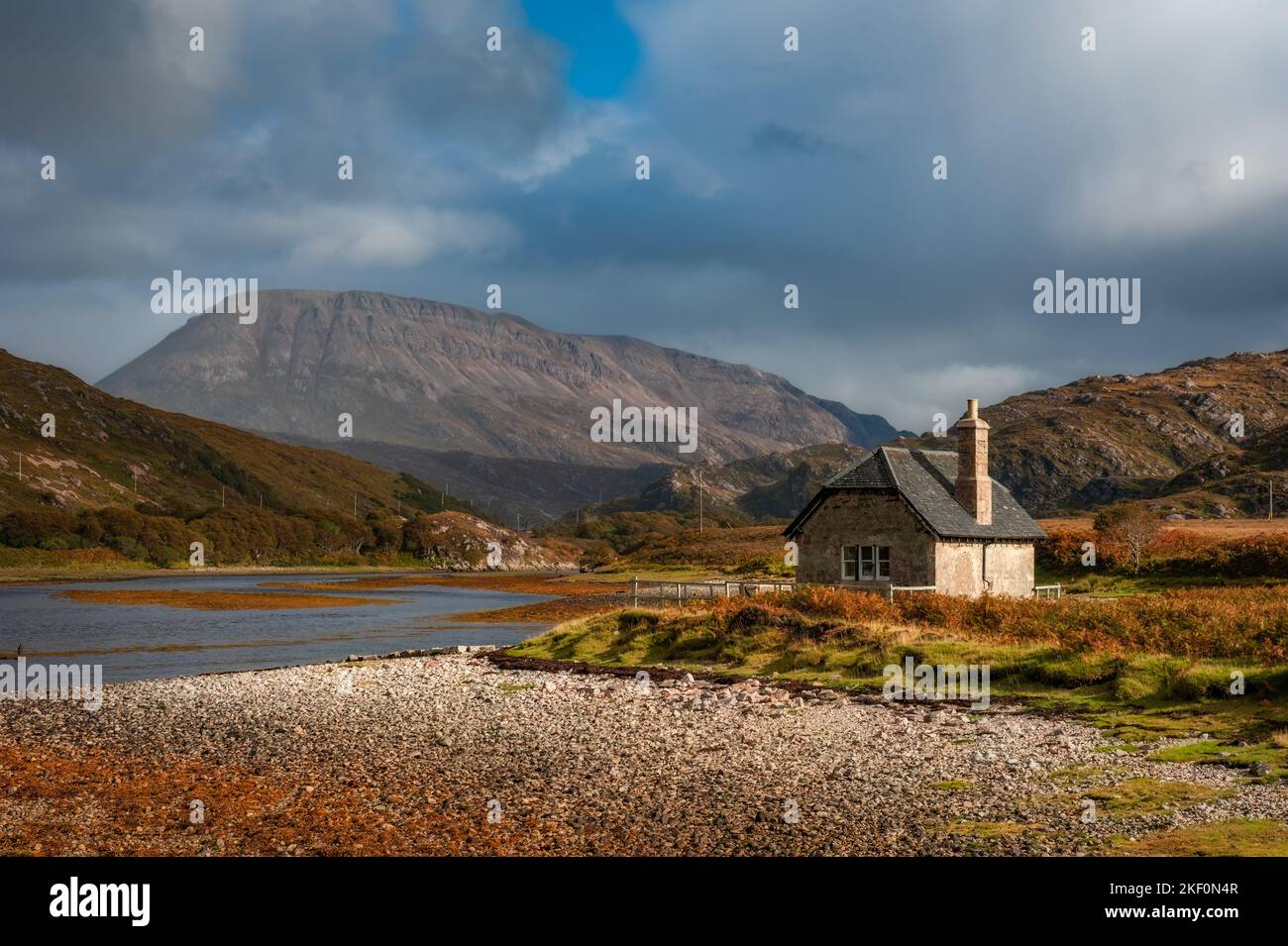 Fishing Bothy at the mouth of The River Laxford in Sutherland, Scotland ...