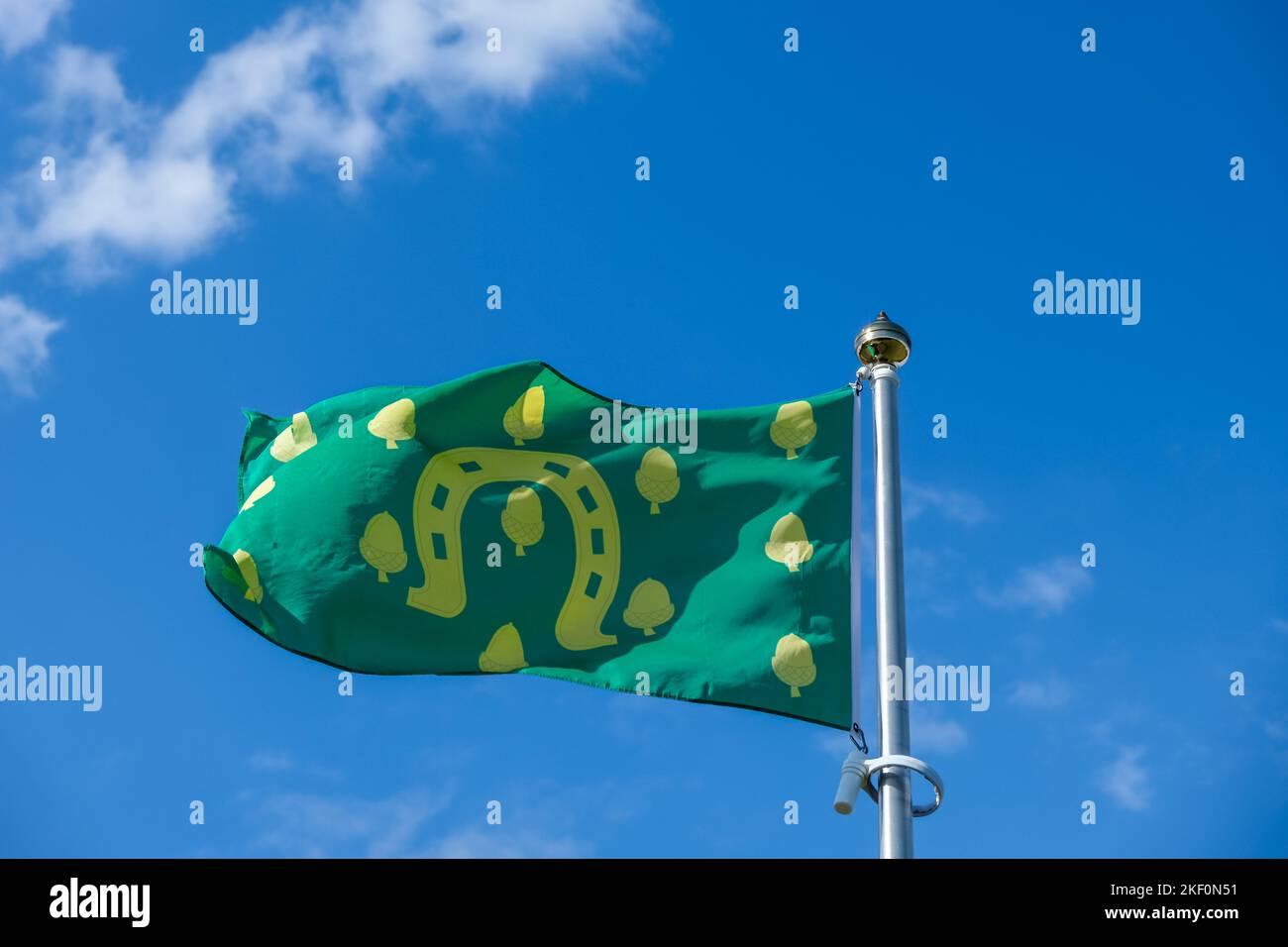 The county flag of Rutland, against a deep blue sky. The smallest ...
