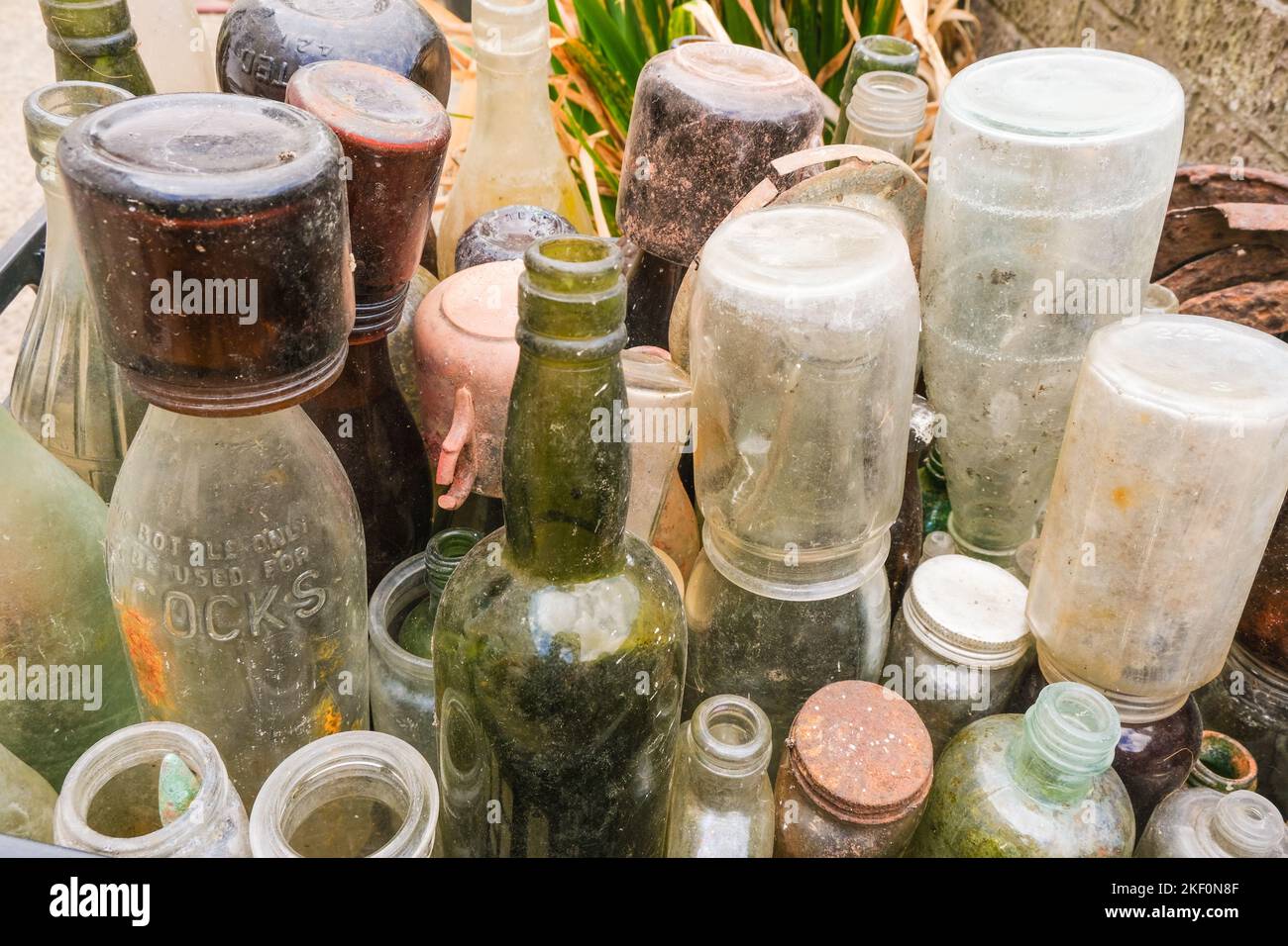 Collection of various antique glass bottles Stock Photo - Alamy