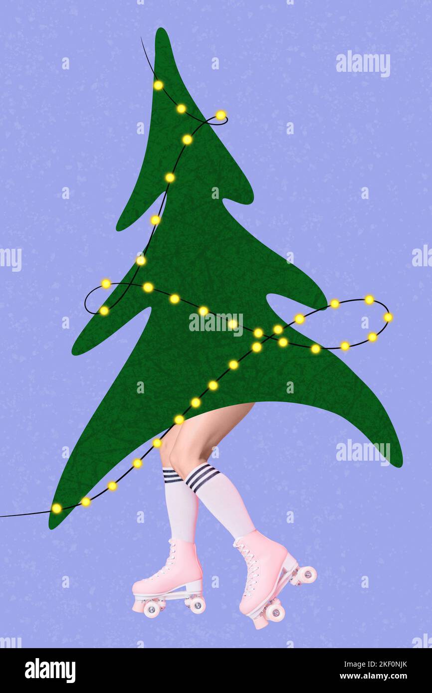 Vertical creative photo illustration of bodyless girl fir tree instead ...