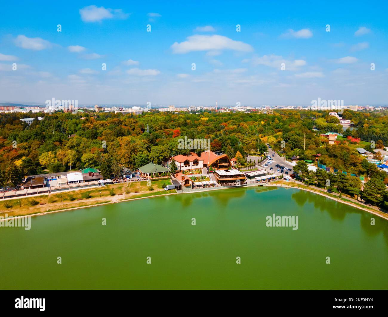 Kurortnoye lake aerial panoramic view in Nalchik, the capital city of ...