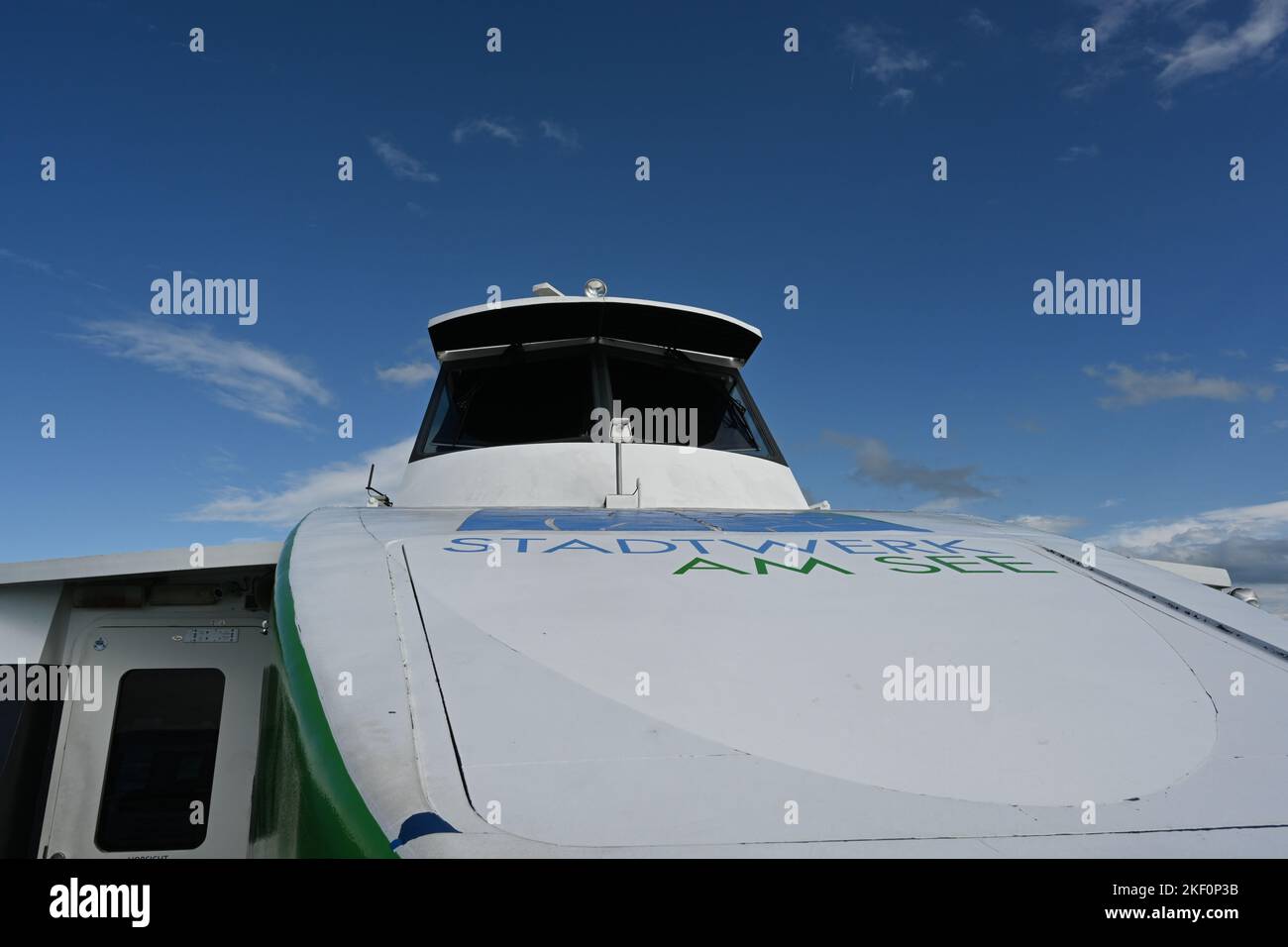 Wheelhouse with dark view screen of cruise tourist catamaran Stock ...