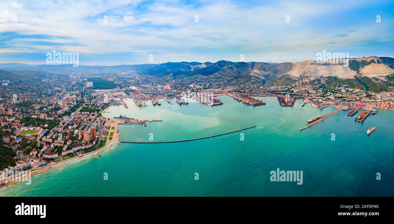 Novorossiysk city centre aerial panoramic view. Novorossiysk is the ...