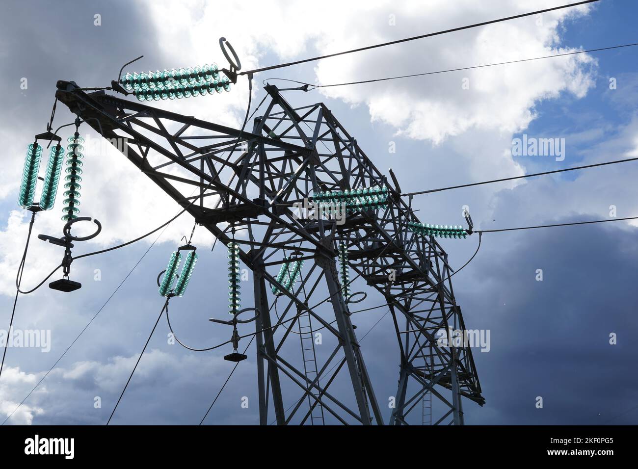 Power pillar with green high voltage electric glass insulators and ...