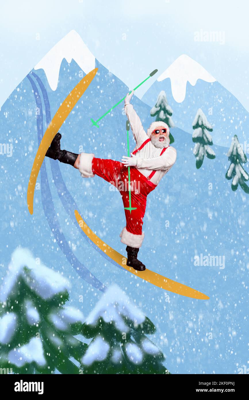 Vertical creative photo collage illustration of funny positive carefree good mood santa claus ...
