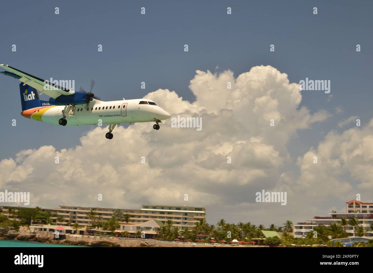 Airplane landing Big Maho Beach saint Martin Caribic Dutch antilles ...