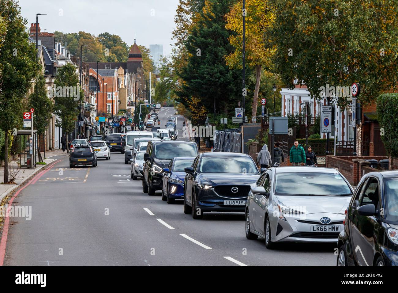Northbound traffic tailback on Archway Road near Highgate, London, UK ...