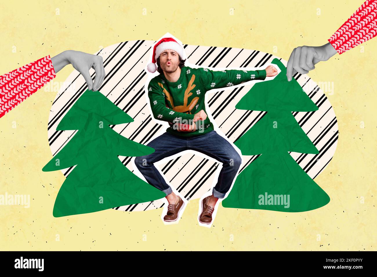 Creative photo collage illustration of funny cheerful guy dance having ...