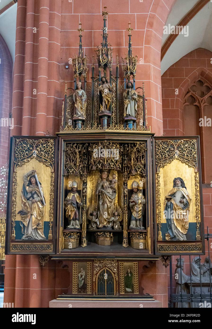carved and painted medieval wooden altar, Kaiserdom Sankt Bartholomäus ...