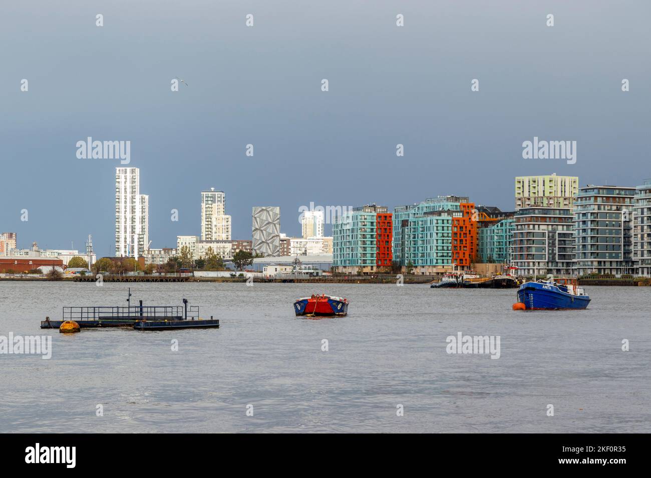 A view downriver from Greenwich on the River Thames after a heavy rain ...