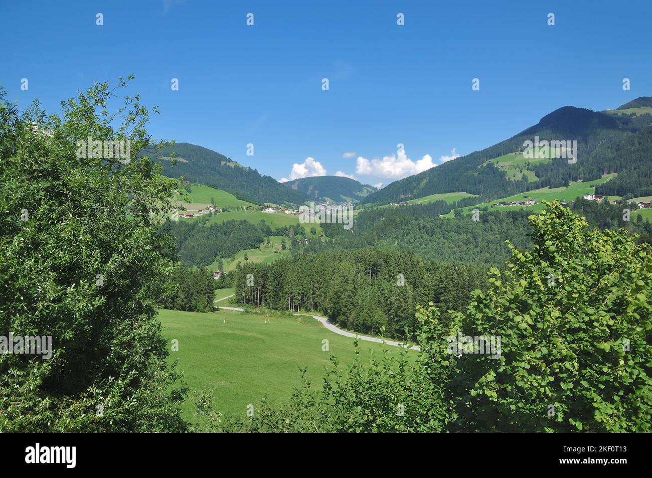 view to Wildschoenau Valley and Village of Oberau,Tirol,Austria Stock ...