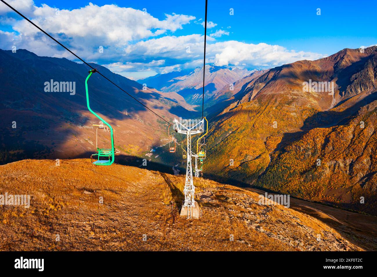 Cable car on the Cheget mountain, which located opposite Mount Elbrus ...
