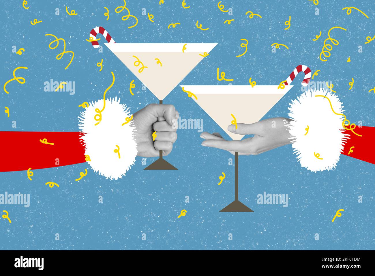 Collage 3d image of pinup pop retro sketch of arms cheers alcohol xmas ...