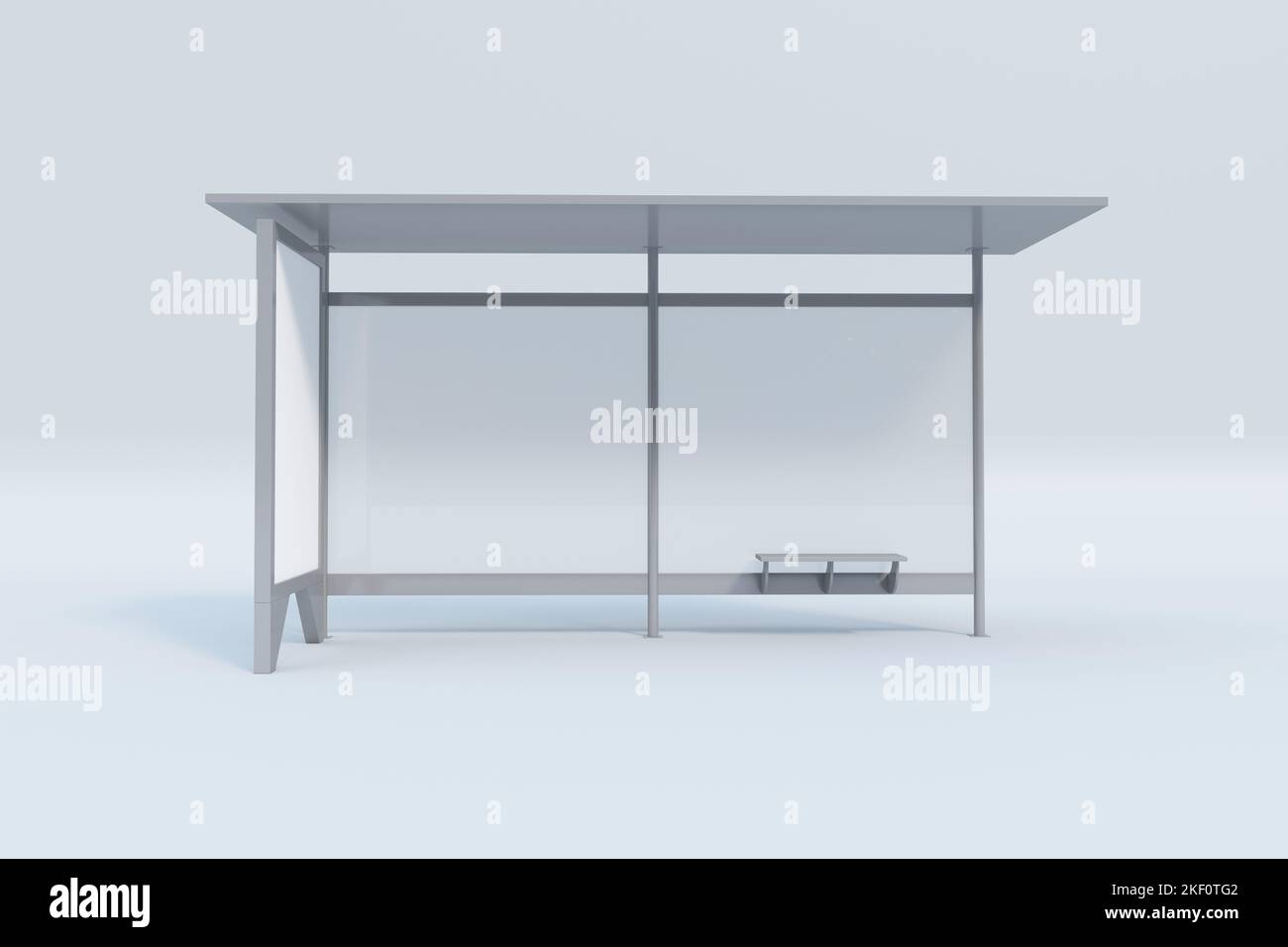 A 3D rendering of an empty bus station with a blank advertisement space ...