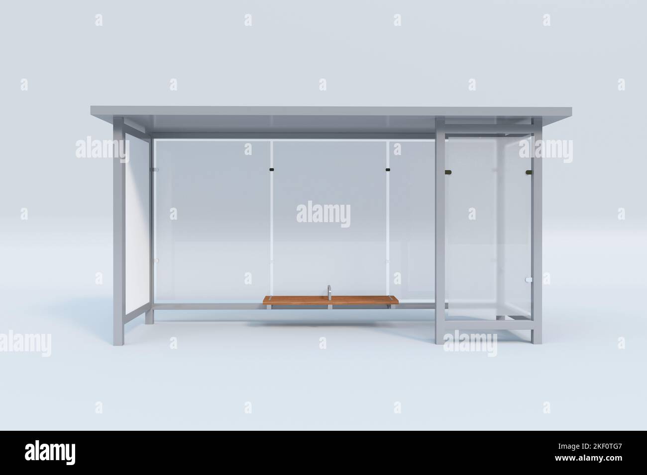 A 3D rendering of an empty bus station with a blank signboard space ...