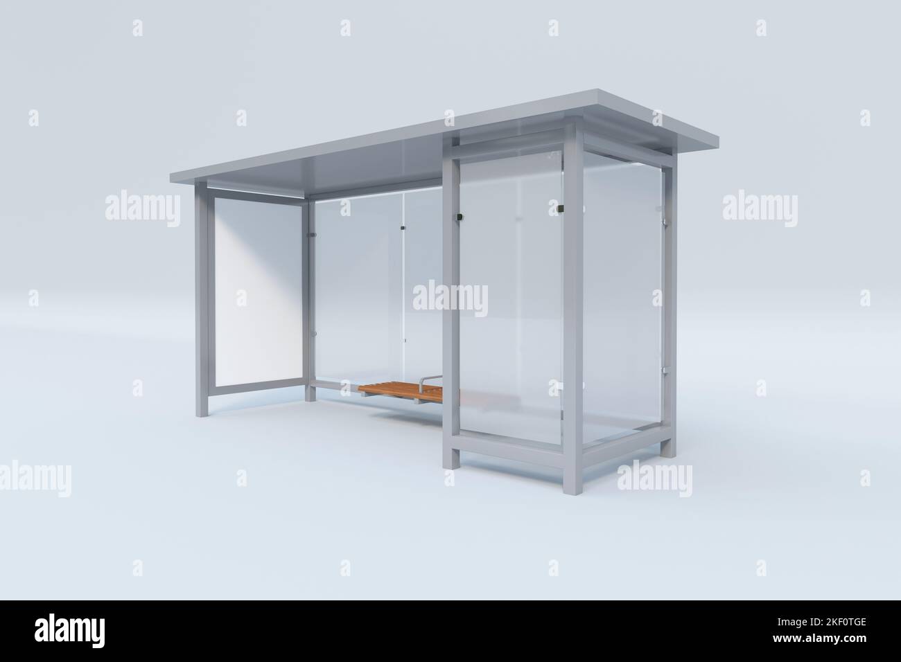 A 3D rendering of an empty bus station with a blank advertisement space ...