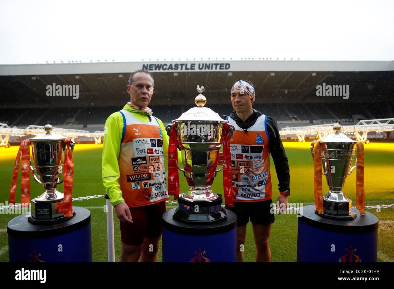 Kevin Sinfield (right) and Rugby League CEO John Dutton (left) pose ...