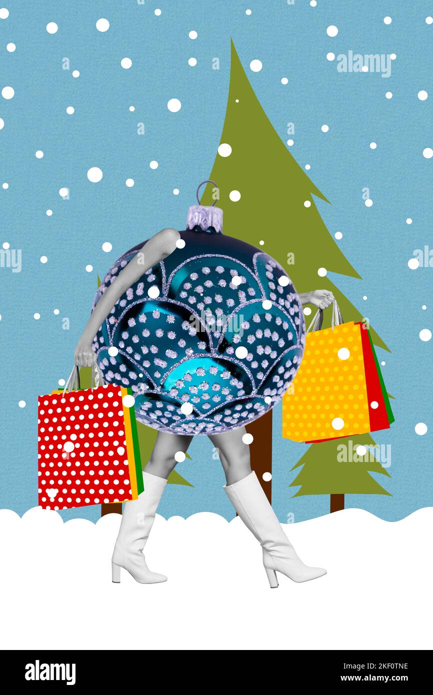 Photo artwork minimal picture of funny funky lady x-mas ball instead of ...