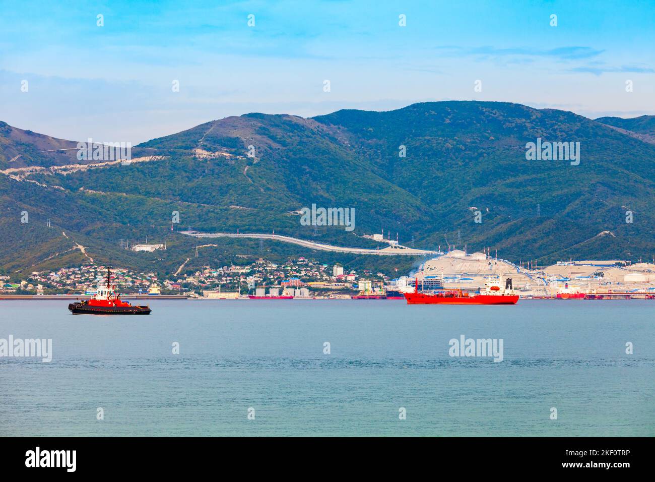 Novorossiysk city aerial panoramic view. Novorossiysk is the main port ...