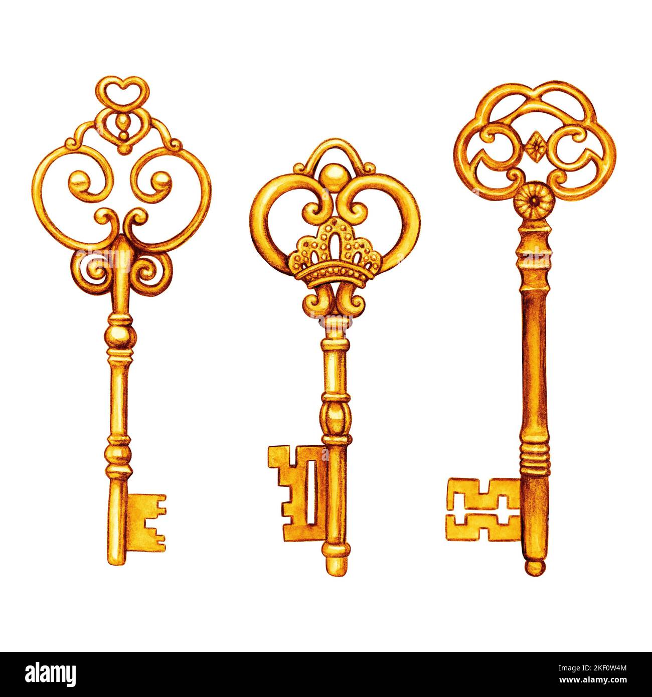 The vintage golden keys isolated on white background Stock Photo - Alamy
